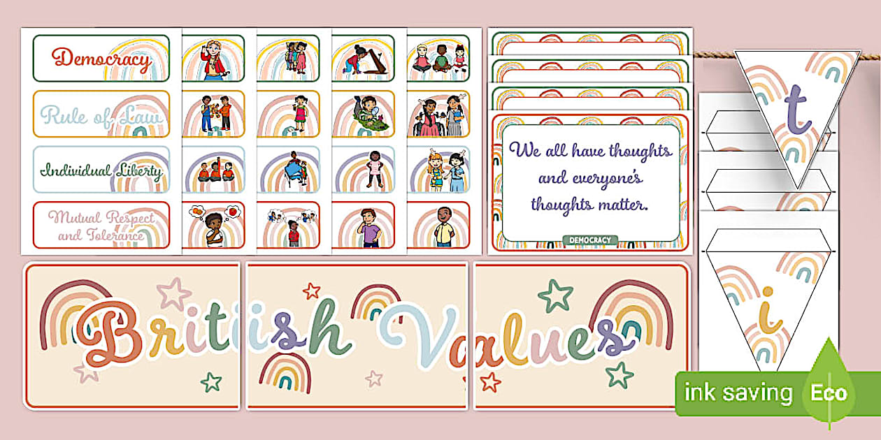 British Values Muted Rainbow Themed Display Pack - Twinkl