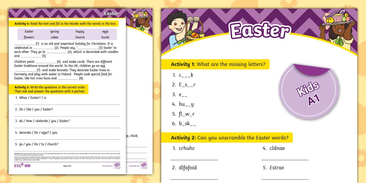 ESL Easter Activity Sheet [Kids, A1] (teacher made) - Twinkl