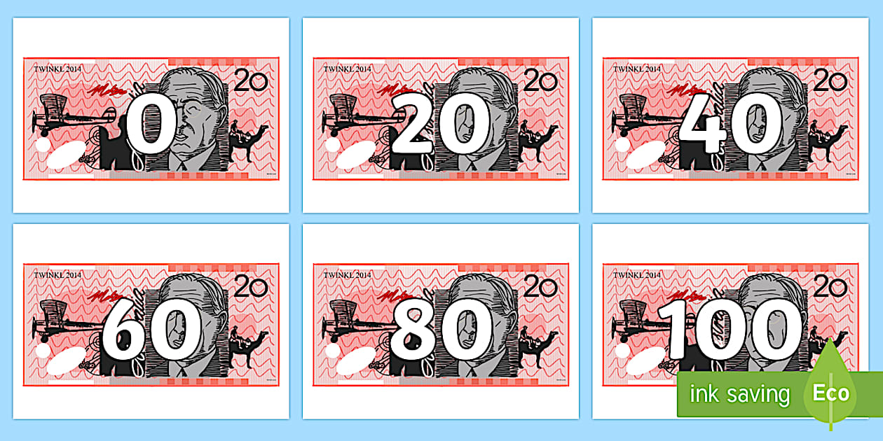 SA Counting in 20s on $20 Notes Display Numbers - Twinkl