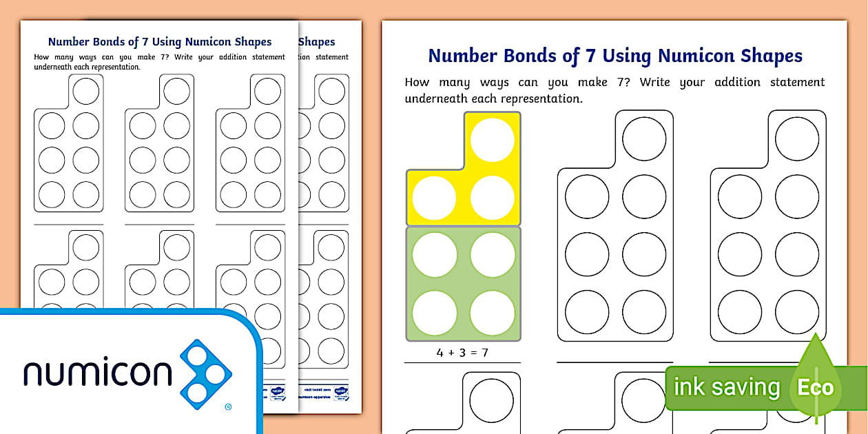 Editable Number Bonds of 7 Using Numicon Shapes Activity Sheet