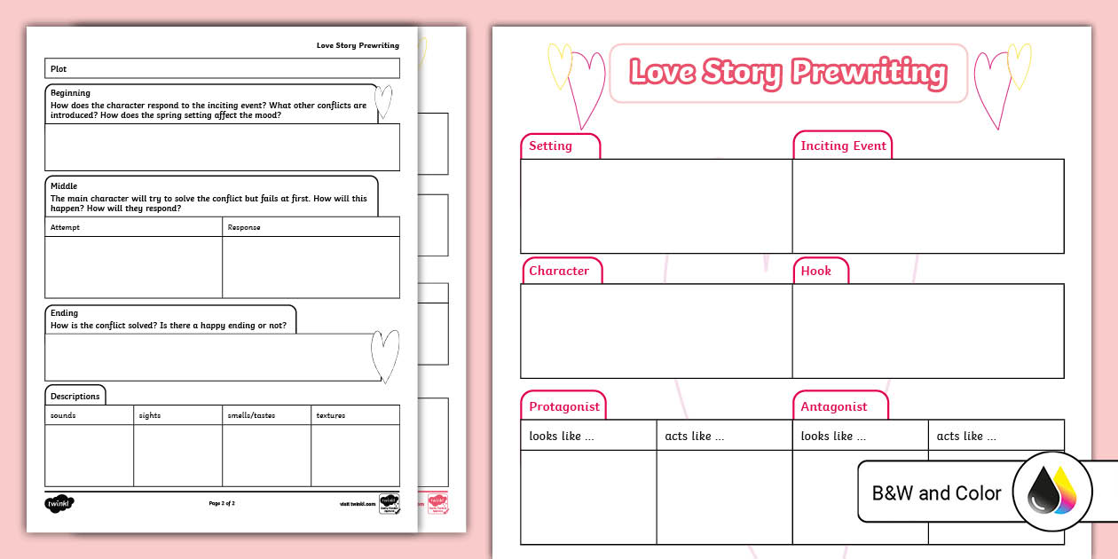 Love Story Prewriting for 6th-8th Grade (teacher made)