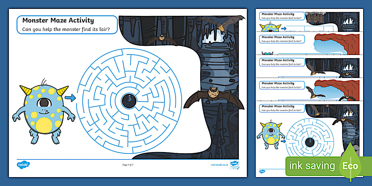 Monster Maze Activity Worksheets|Twinkl Monster Maze Sheets
