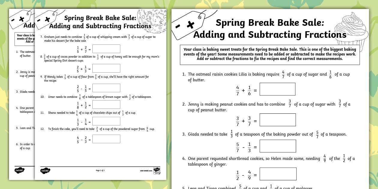Spring Break Bake Sale: Adding and Subtracting Fractions