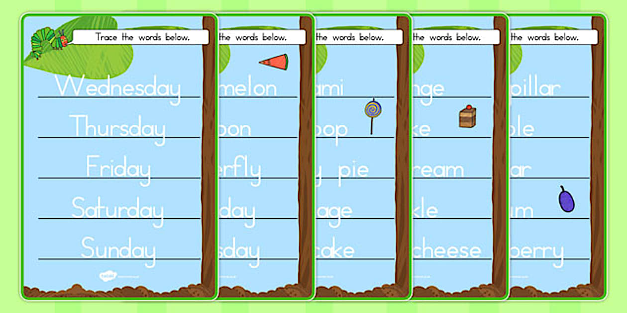 Trace the Words Worksheets to Support Teaching on The Very Hungry ...