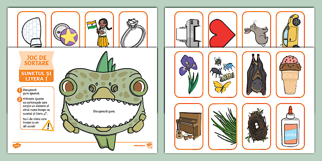 Sunetul și litera I: Hrănește iguana – Joc sunet inițial