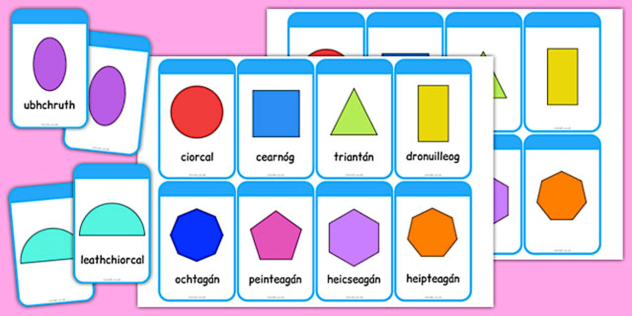 Black and White 2D Shape Cards Gaeilge (teacher made)