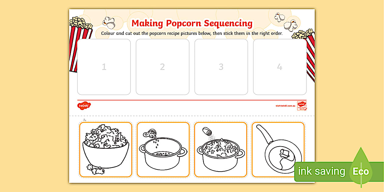Making Popcorn Sequencing Activity - English (teacher made)
