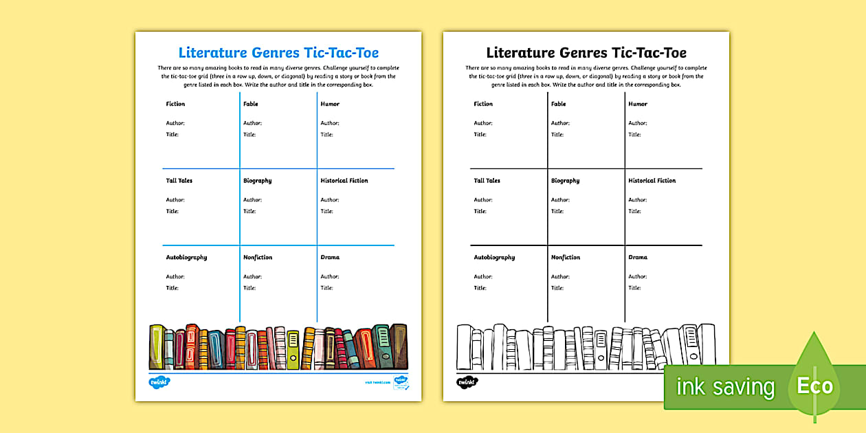 Literature Genres Tic-Tac-Toe Reading Record (Teacher-Made)