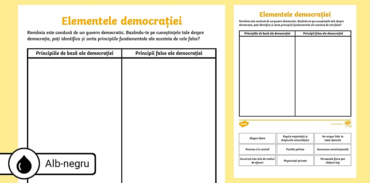 Elementele democrației – Fișă de lucru