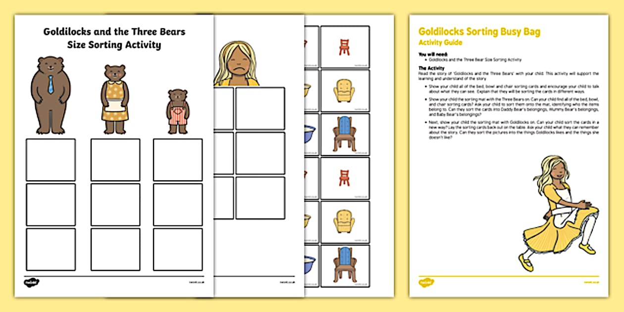 Goldilocks Sorting Activity Busy Bag Resource Pack for Parents