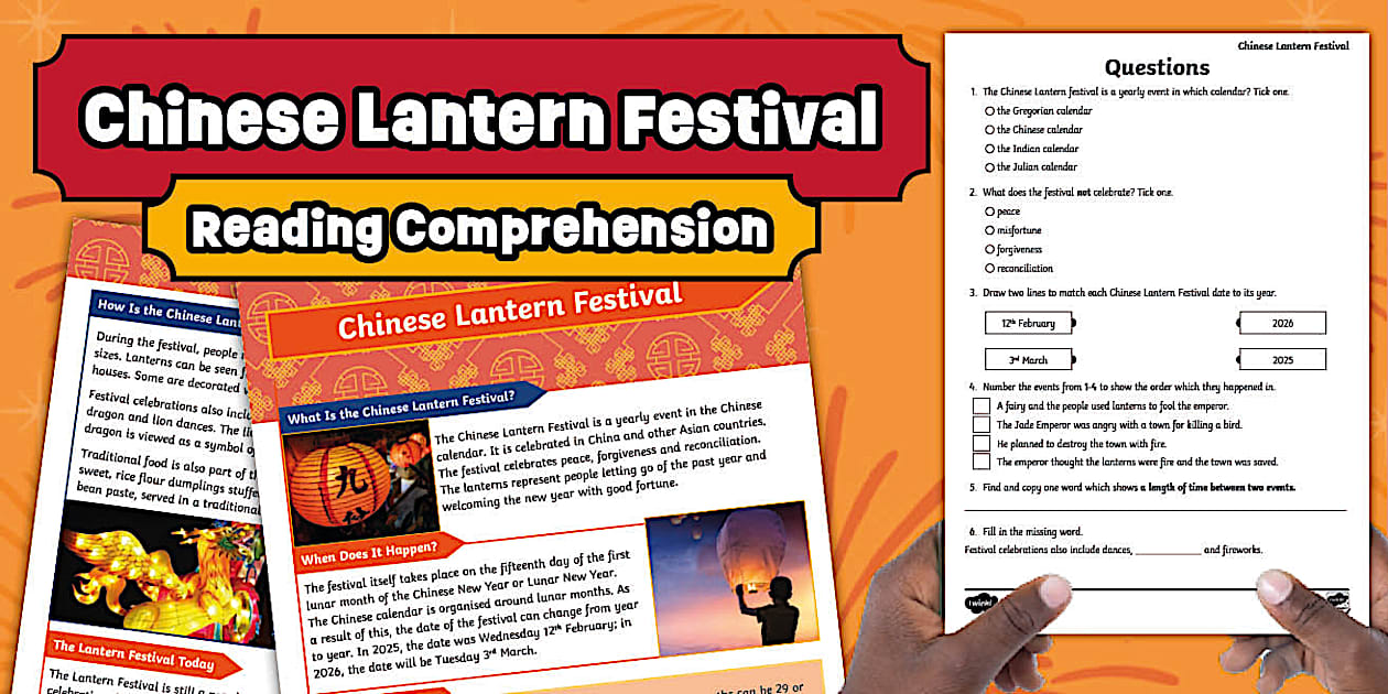 LKS2 Chinese Lantern Festival Reading Comprehension Activity