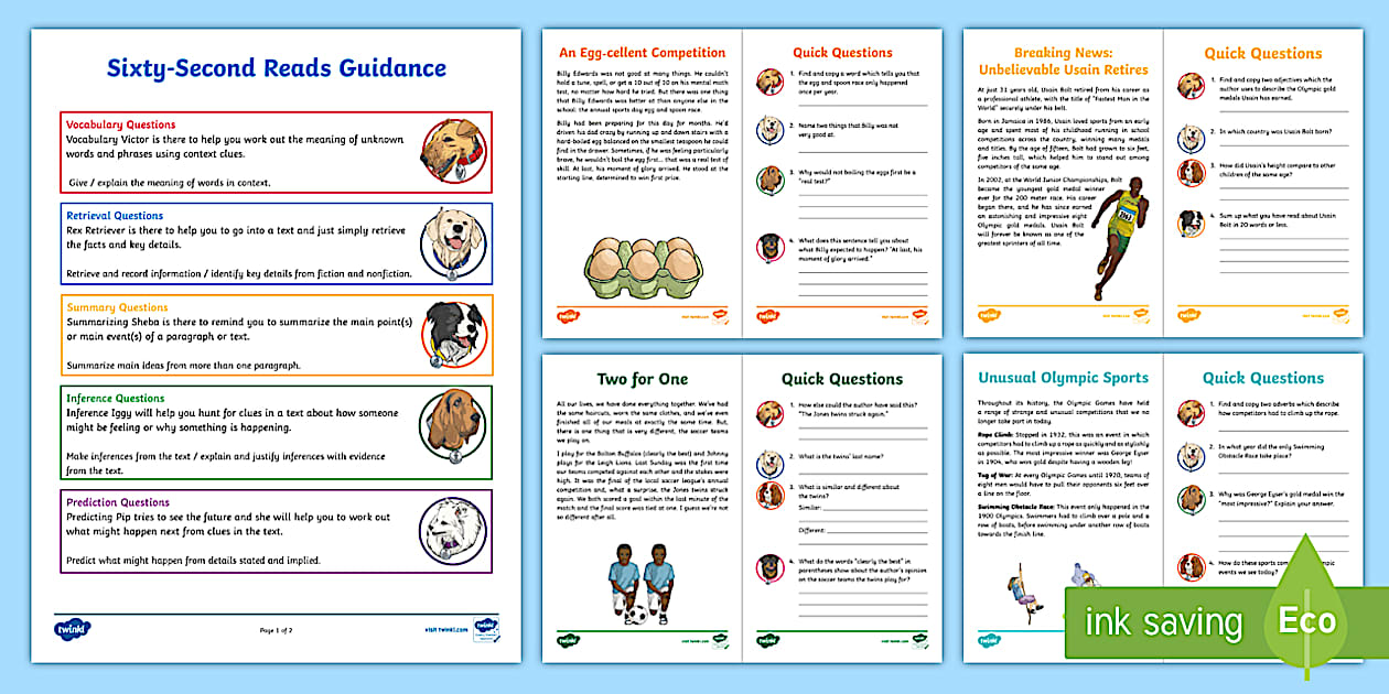 Sixty-Second Reads: Sports Reading Passages and Comprehension Pack for ...