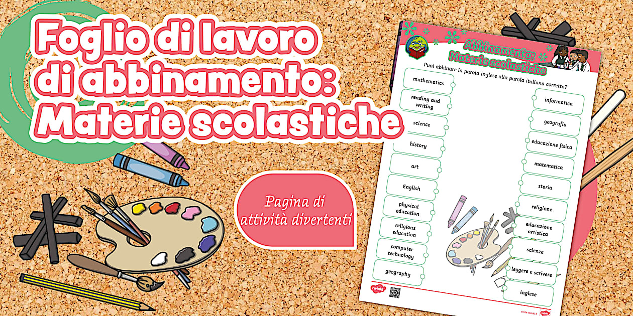 Foglio di lavoro di abbinamento: Materie scolastiche