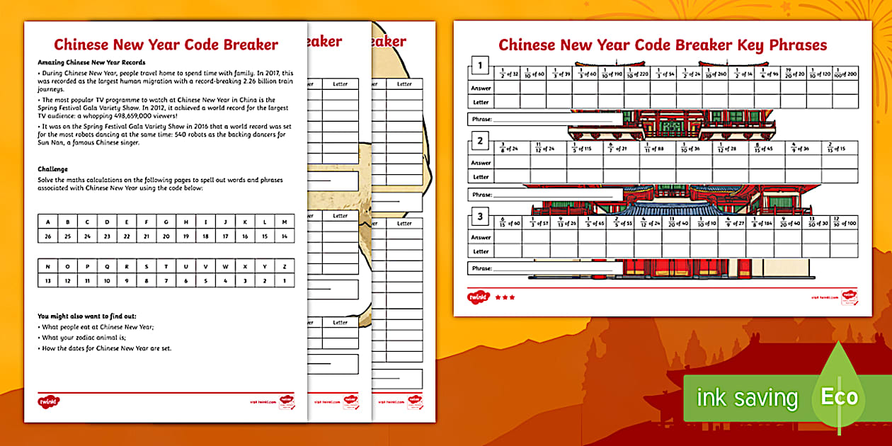 Editable KS2 Chinese New Year Code Breaker Maths Differentiated Worksheets