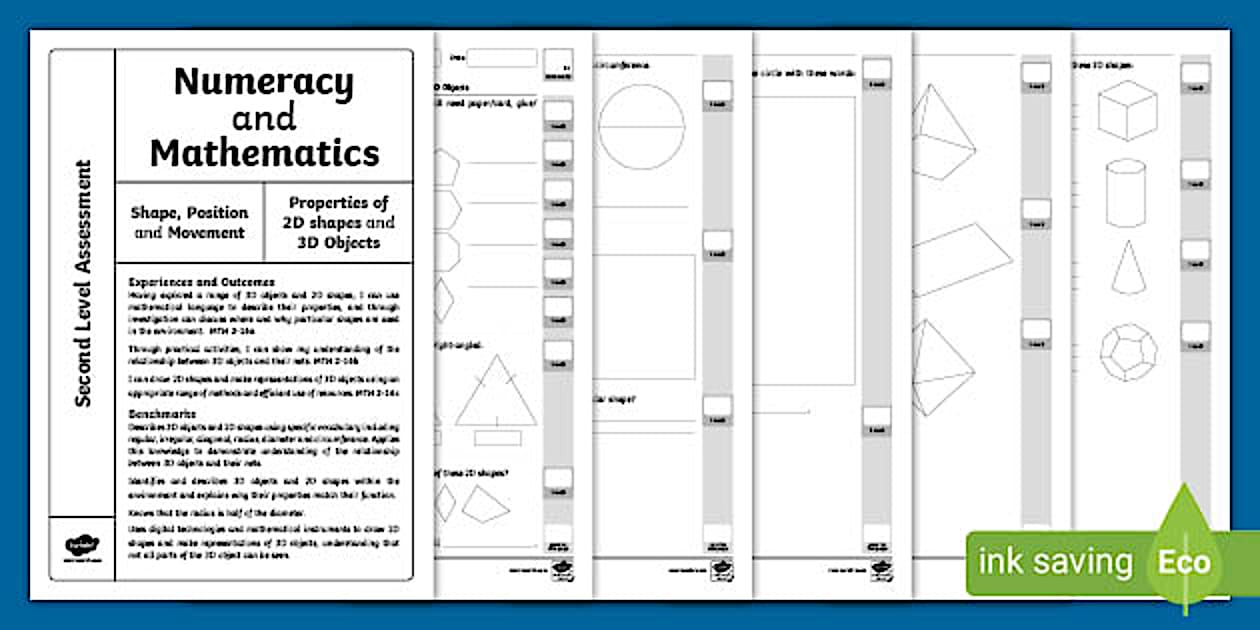 Second Level Numeracy and Mathematics Assessment - Properties of 2D and 3D