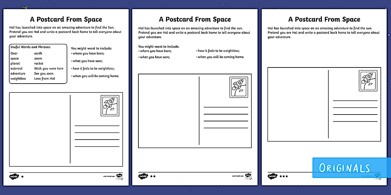 Back to Earth with a Bump: Space Postcard Template - Twinkl