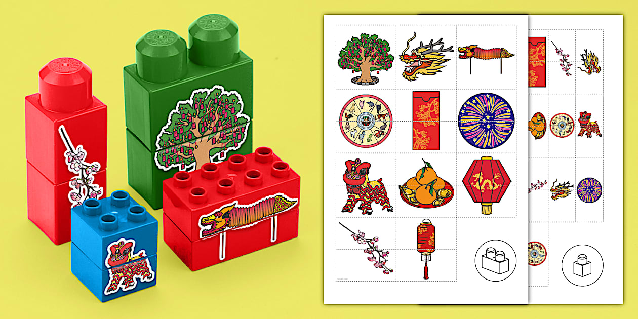 Chinese New Year Matching Connecting Bricks Game - Twinkl