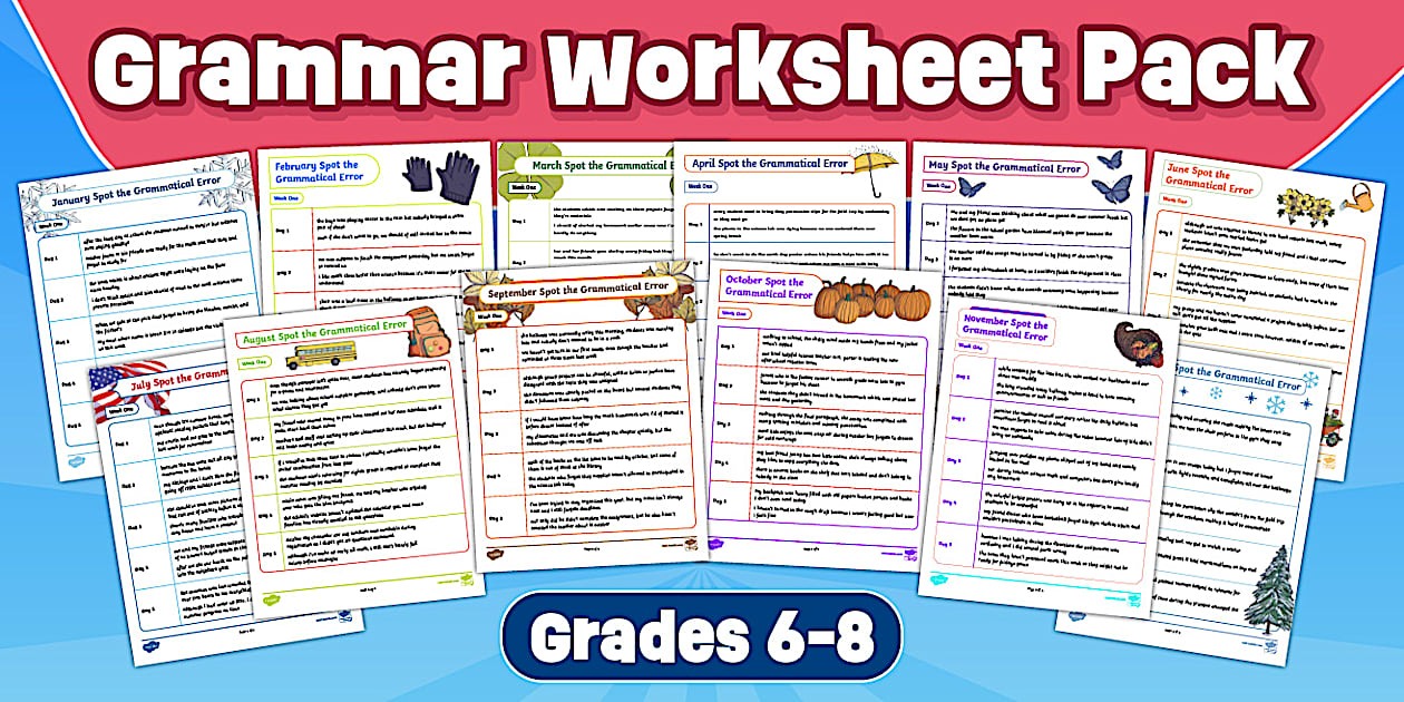 Spot the Grammatical Error Worksheet Pack for 6th-8th Grade