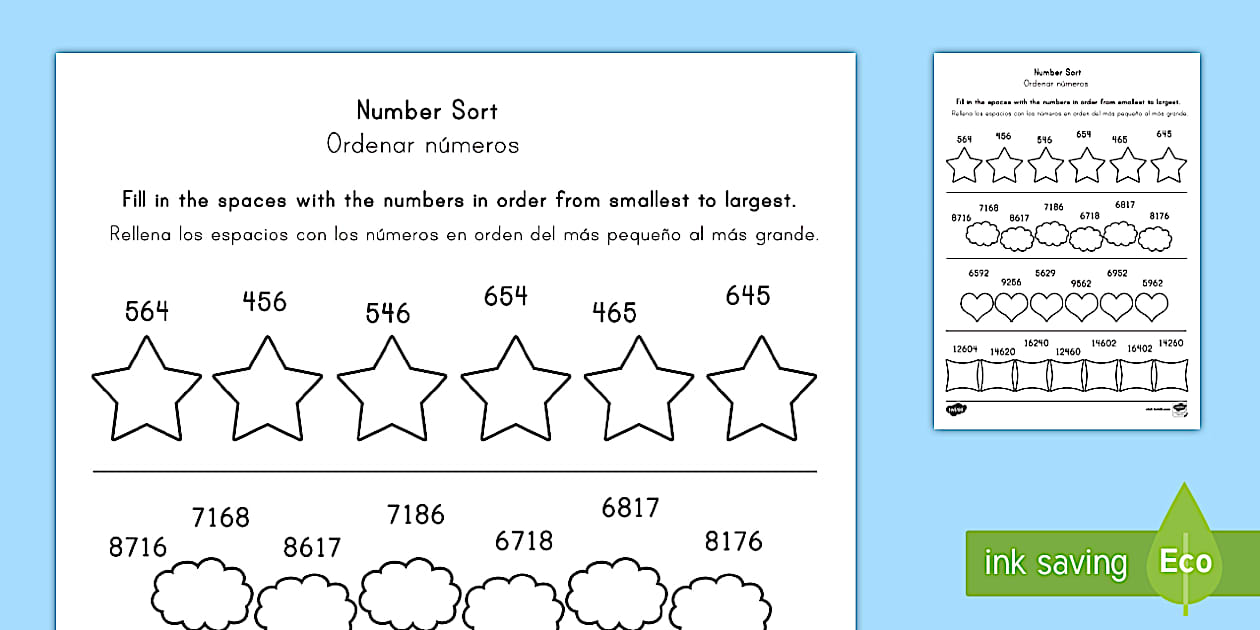 Place Value Number Sorting Worksheet / Worksheet English/Spanish ...