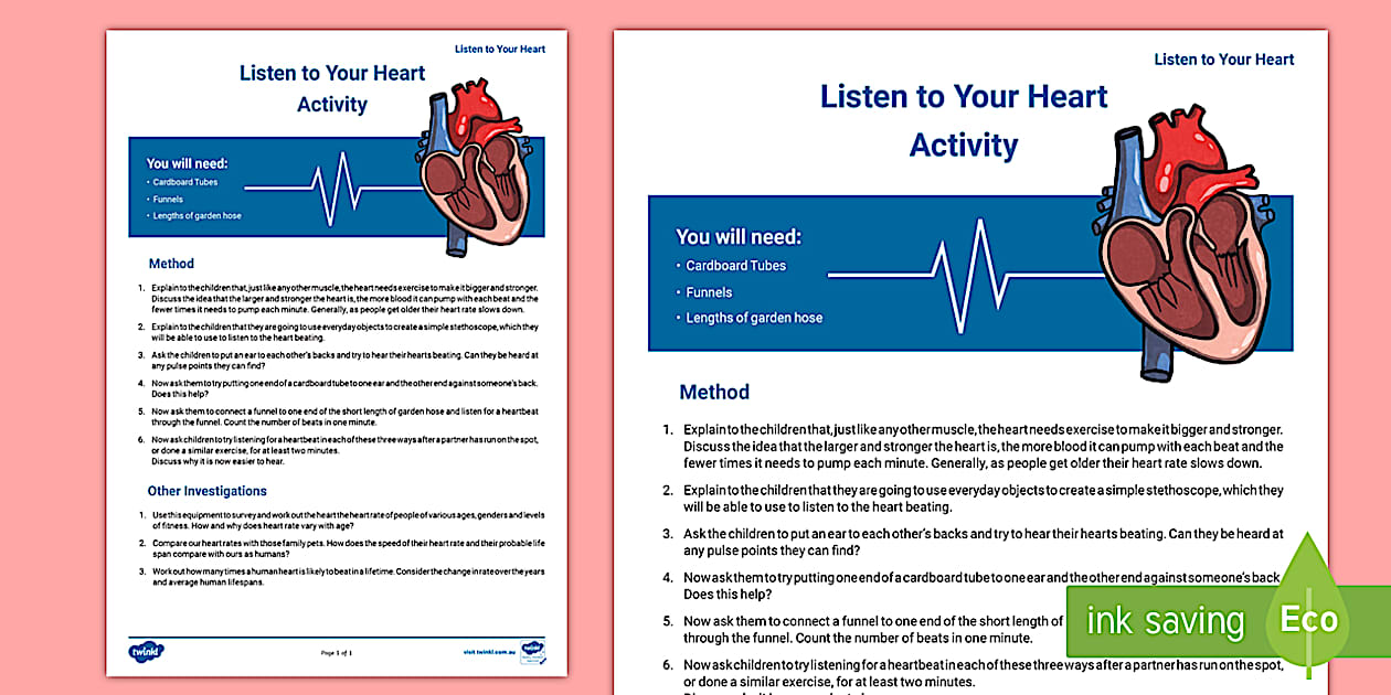 Listen to Your Heart Worksheet (teacher made) - Twinkl