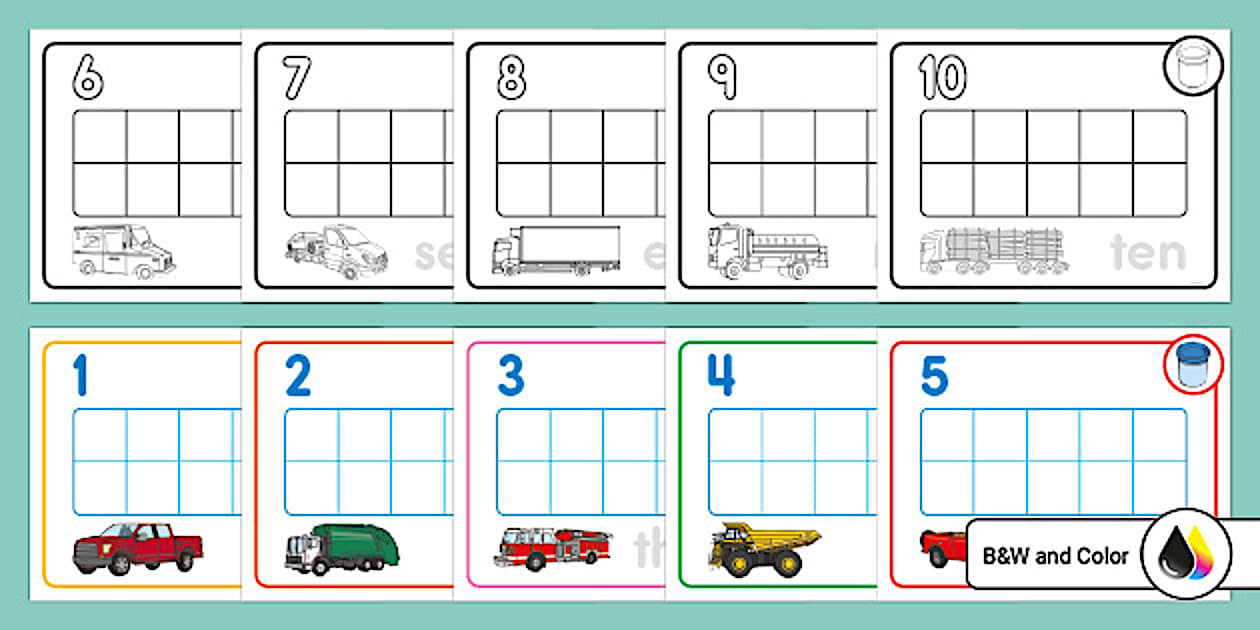 Trucks: Numbers 1-10 Modeling Dough Mats (teacher made)