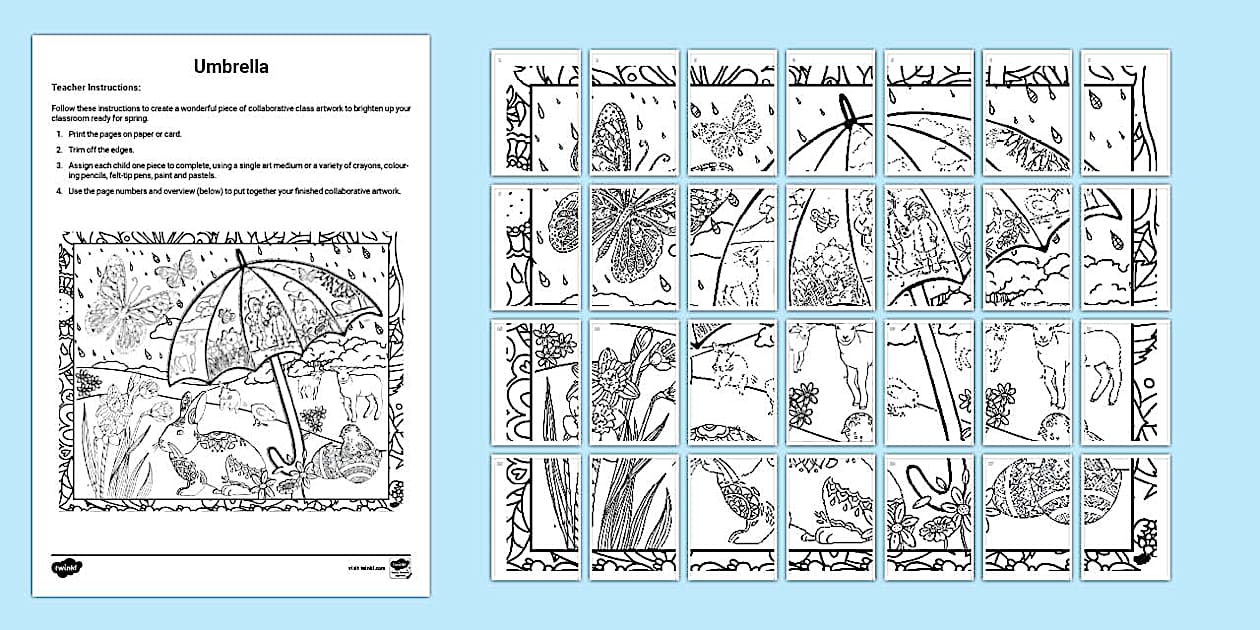 Umbrella Collaborative Colouring Activity Pack - Twinkl