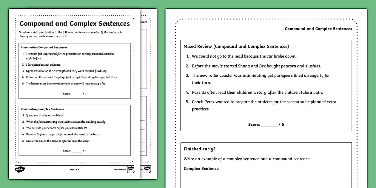 Sixth Grade Compound and Complex Sentences Assessment