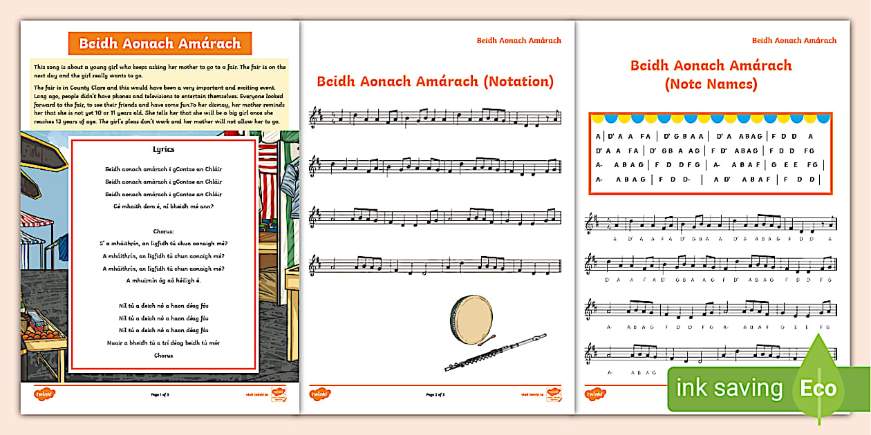 Beidh Aonach Amárach Irish Gaeilge Tune Lyrics and Notes