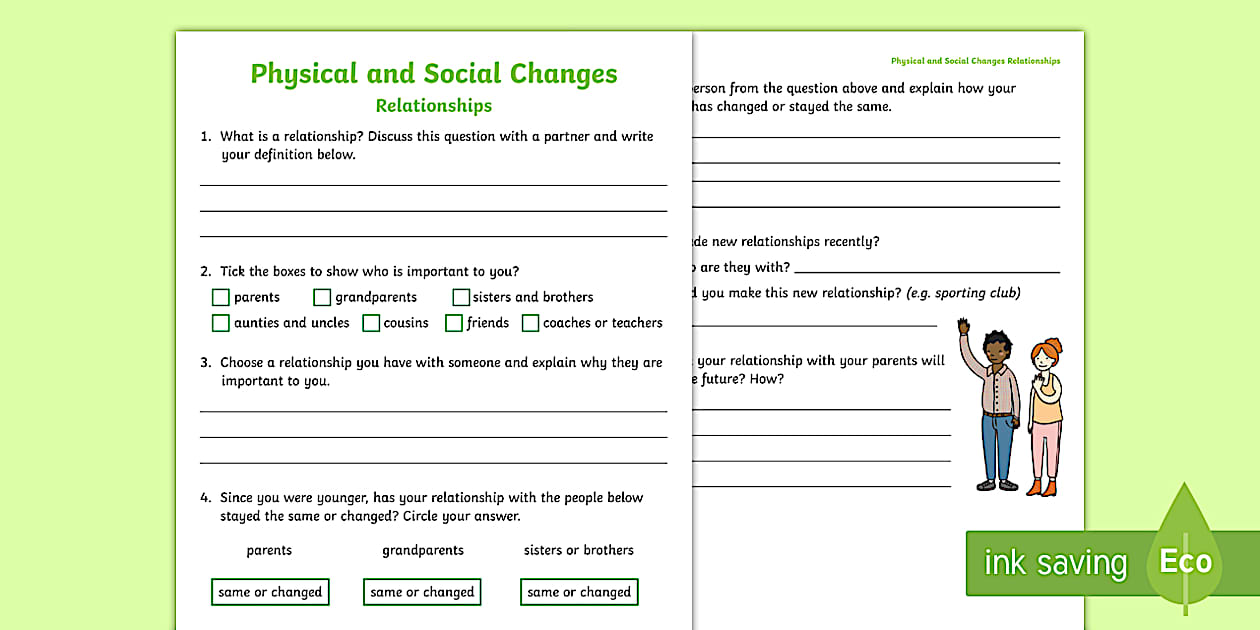 SA Physical and Social Changes Worksheet (teacher made)