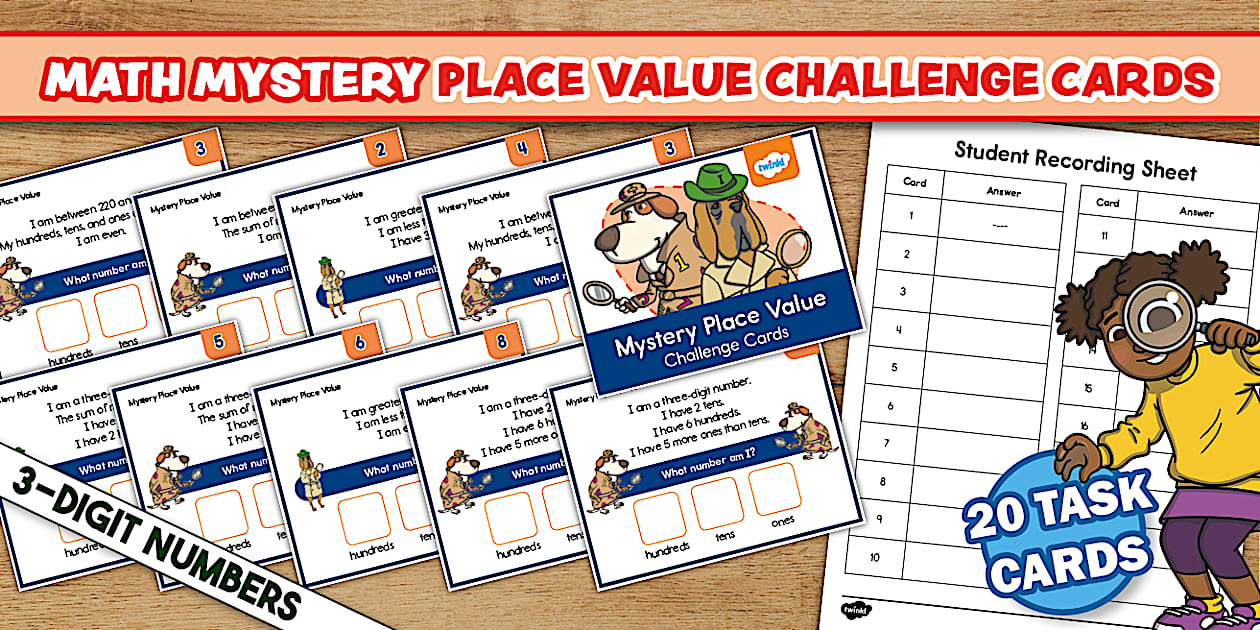 Second Grade Math Mystery Place Value Challenge Cards