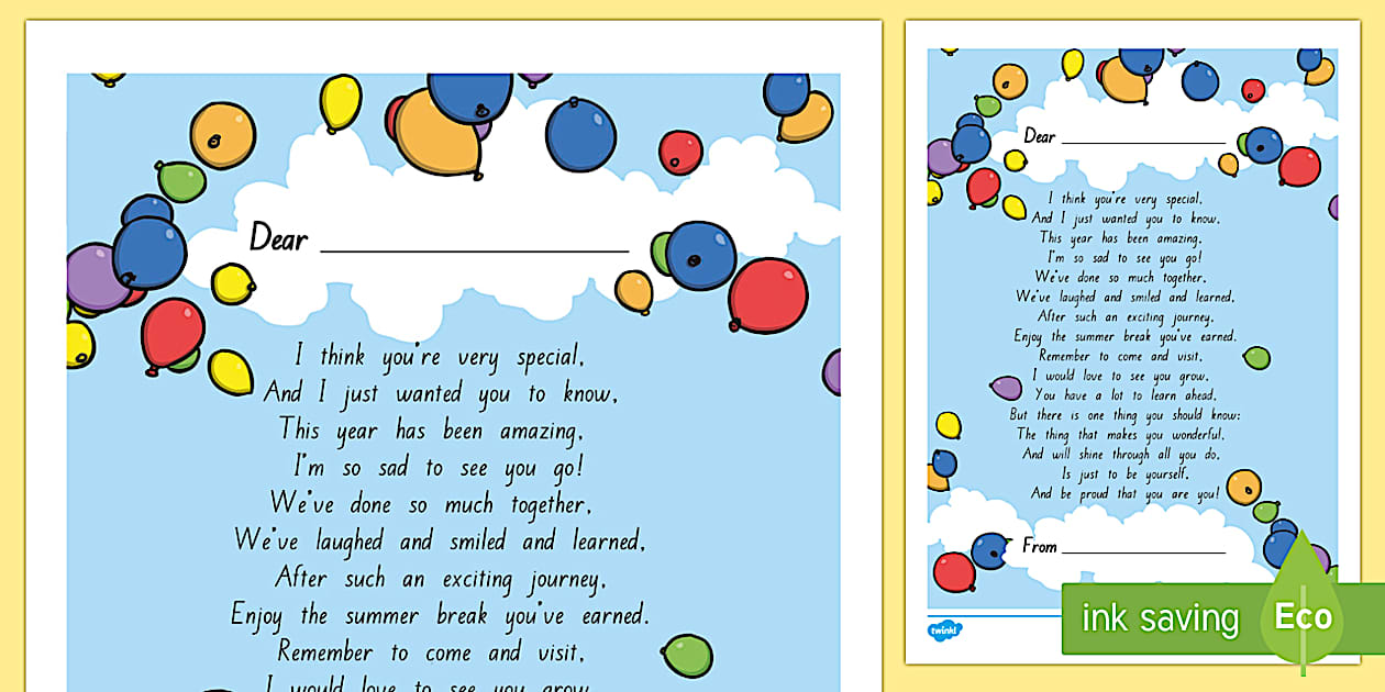 End of Year Poem Print-Out (teacher made) - Twinkl