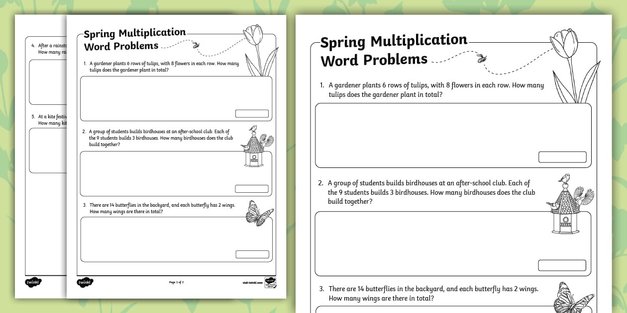 Spring Multiplication Word Problems for 3rd-5th Grade