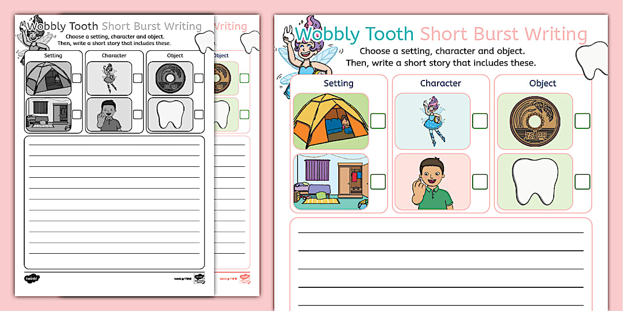Wobbly Tooth Short Burst Writing Template - Twinkl