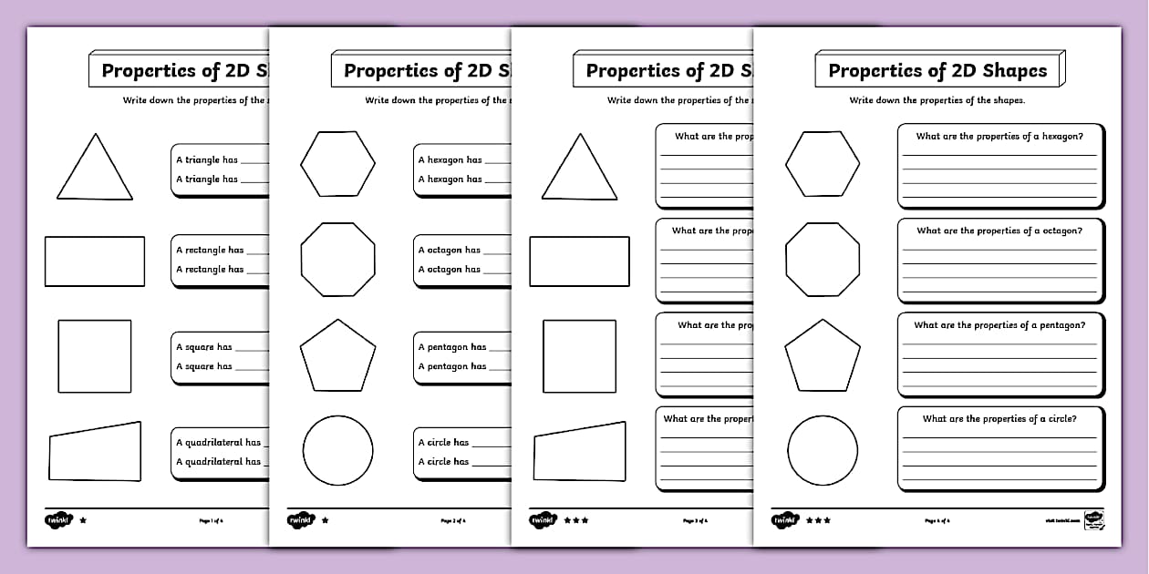 Year 2 Properties of 2D Shapes Differentiated Worksheet - Twinkl