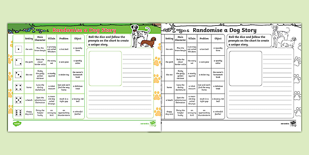 Randomise a Dog Story Writing Template - Twinkl