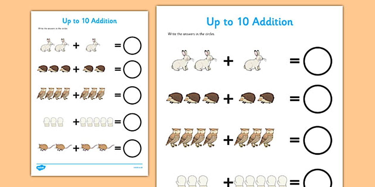 The Mitten Up to 10 Addition Sheet - Twinkl