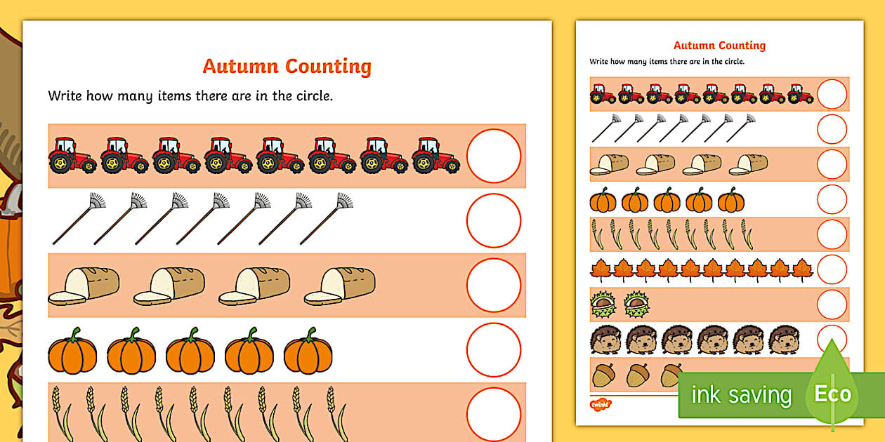 My Counting Worksheet (Autumn) (teacher made) - Twinkl