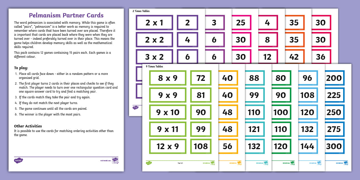 Times Tables Partner Cards Game Pack (teacher made) - Twinkl