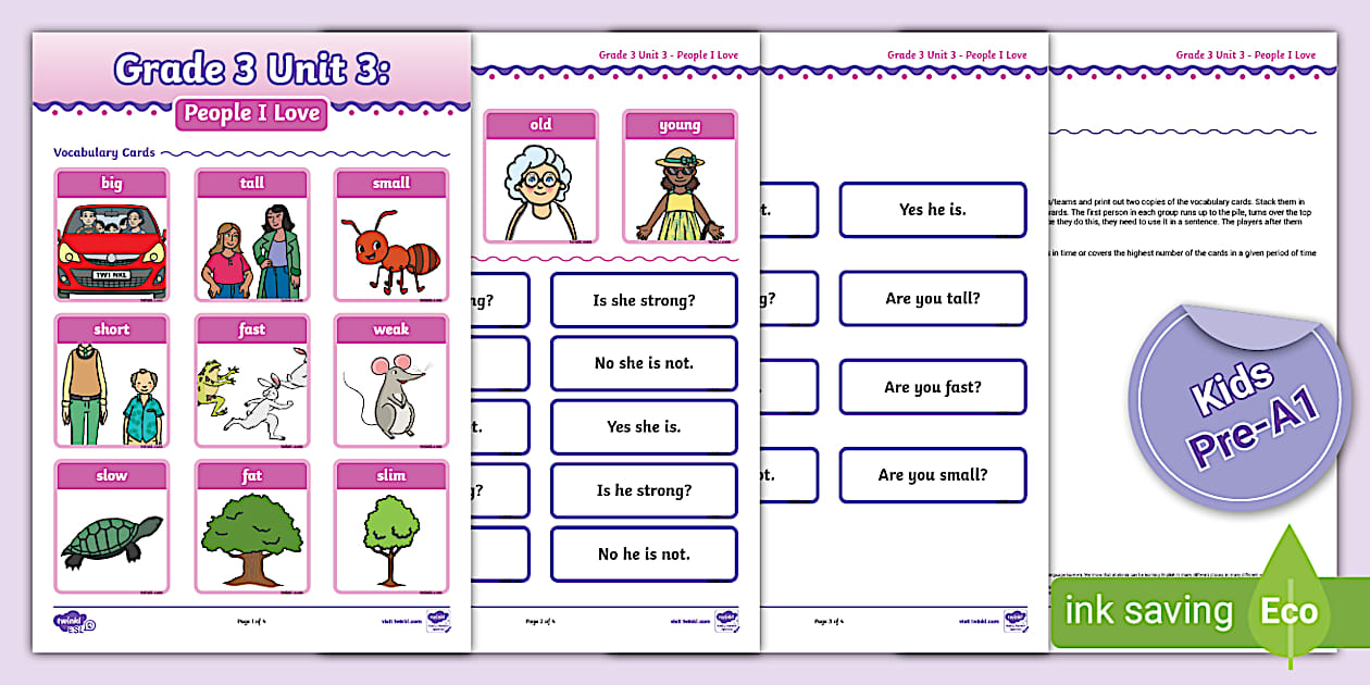 Turkey Curriculum English Vocabulary Cards: Grade 3 Unit 3 (People I Love)