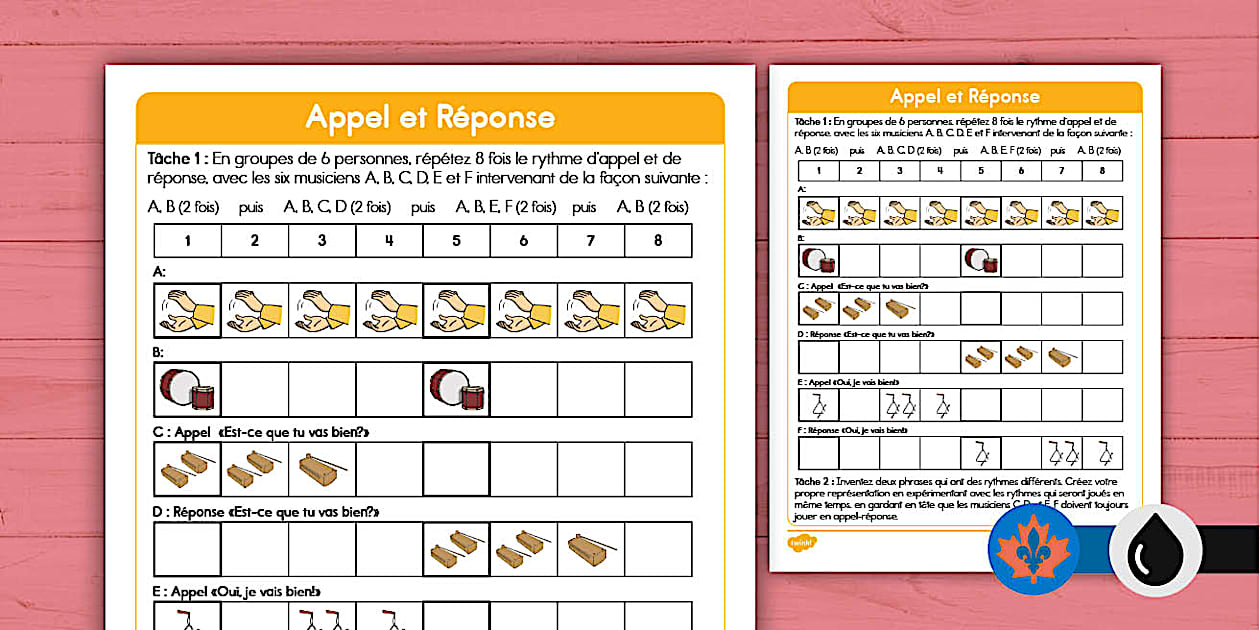 Call and Response Rhythm Worksheet French (Teacher-Made)