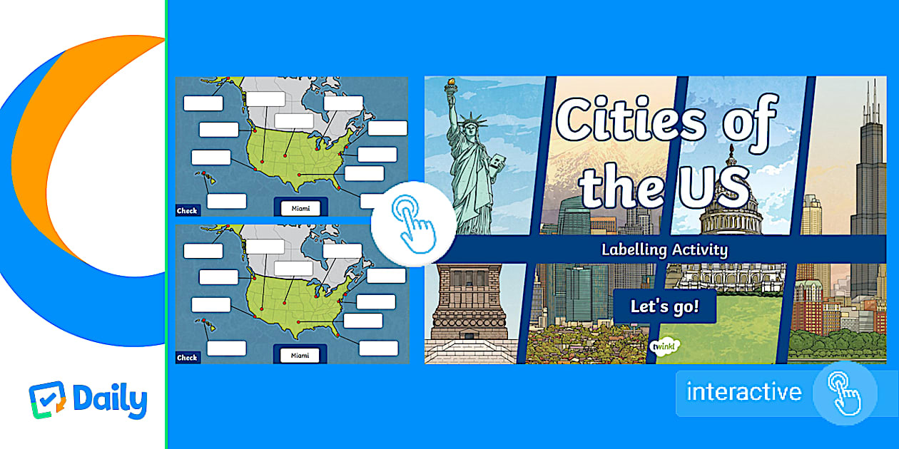 Cities of the US Labelling Activity (teacher made) - Twinkl