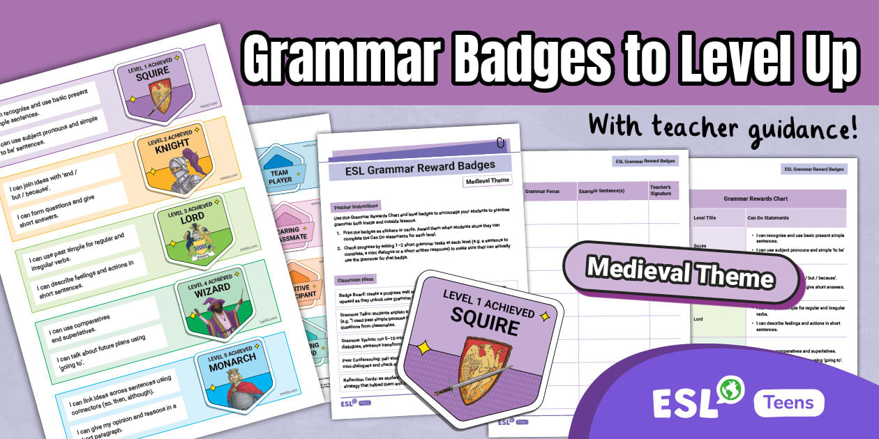 ESL Grammar Reward Badges - Medieval Theme [Teens]