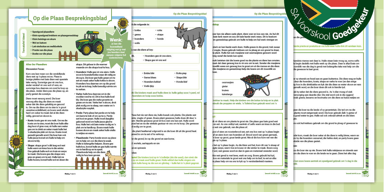 Voorskool - Op die Plaas - Besprekingsblad