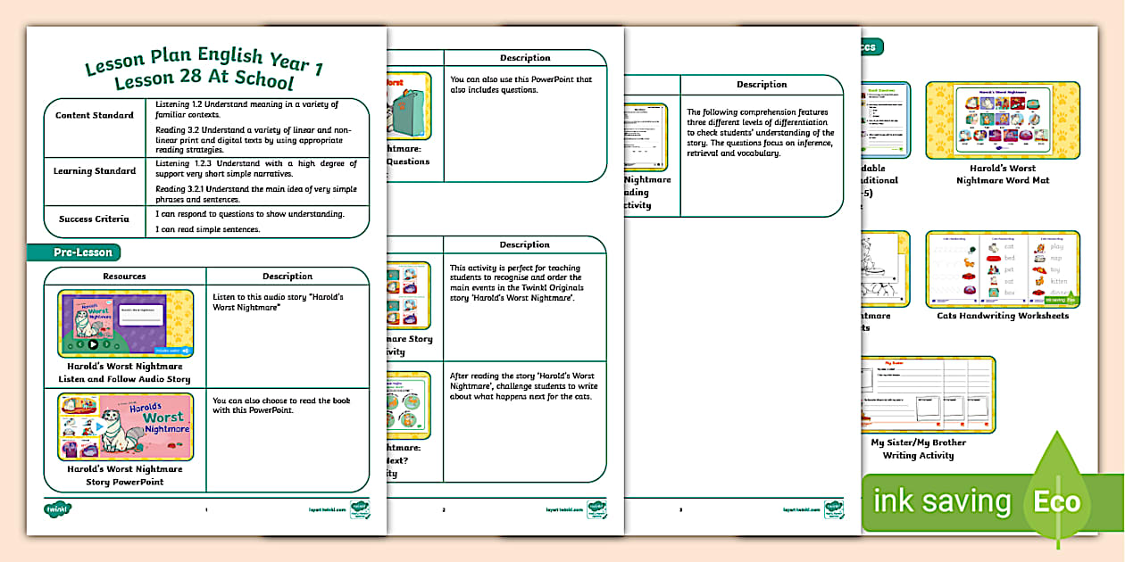 Lesson Plan English Year 1 Lesson 28 At School