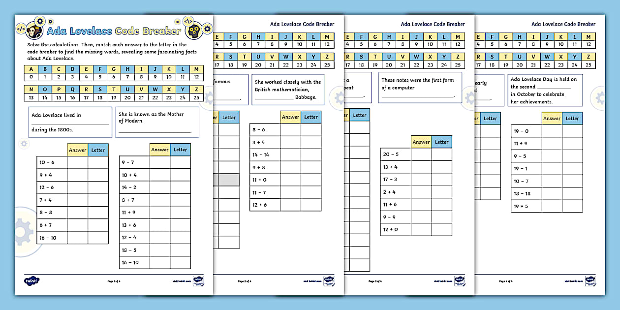 👉 Ada Lovelace Maths Code Breaker Activity Sheet | Twinkl KS1