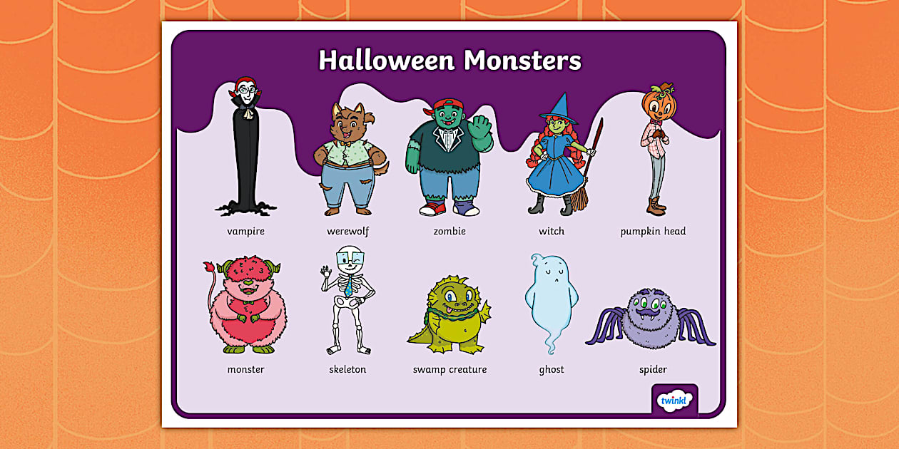Halloween Monsters Word Mat (teacher made) - Twinkl