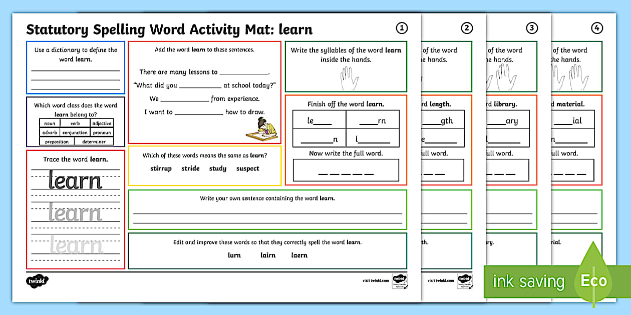 Year 3 and 4 Statutory Spelling Words Activity Mat Pack 12