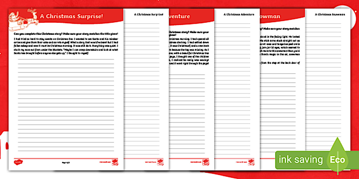 Christmas Story Starters First Level Writing Worksheets