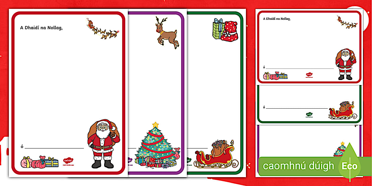 Christmas Collar Letter to Santa Writing Frames Pack Gaeilge