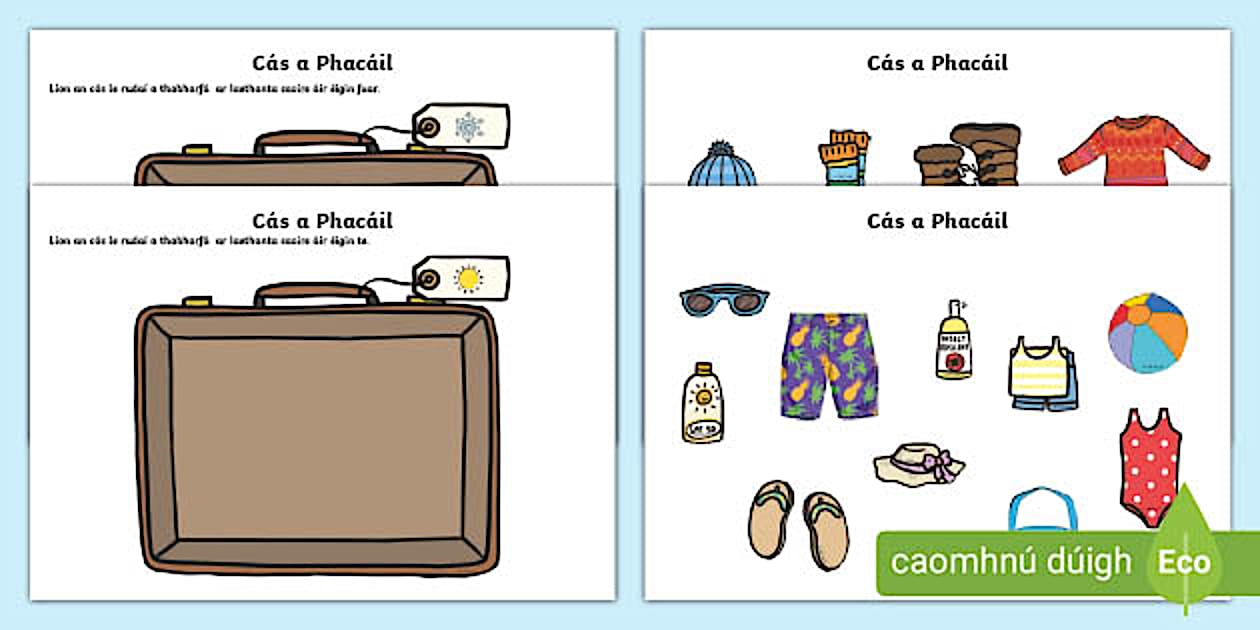Pack a Suitcase Compare Hot and Cold Cut and Stick Activity Gaeilge
